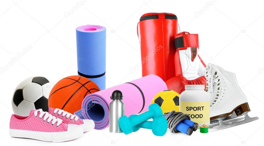 Sporting goods isolated on white — Stock Photo © belchonock #55017073