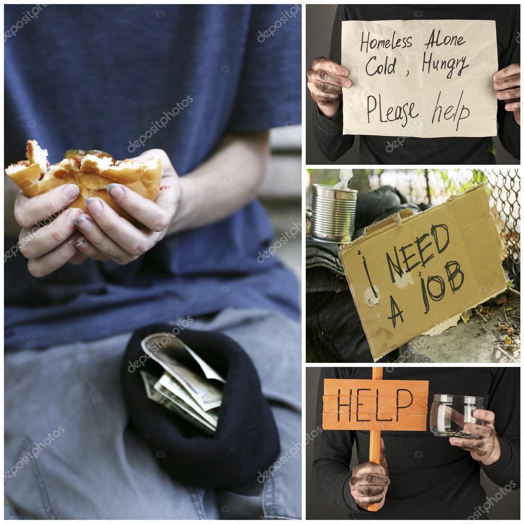 Homeless men ask for help collage Stock Photo by ©belchonock 56105135