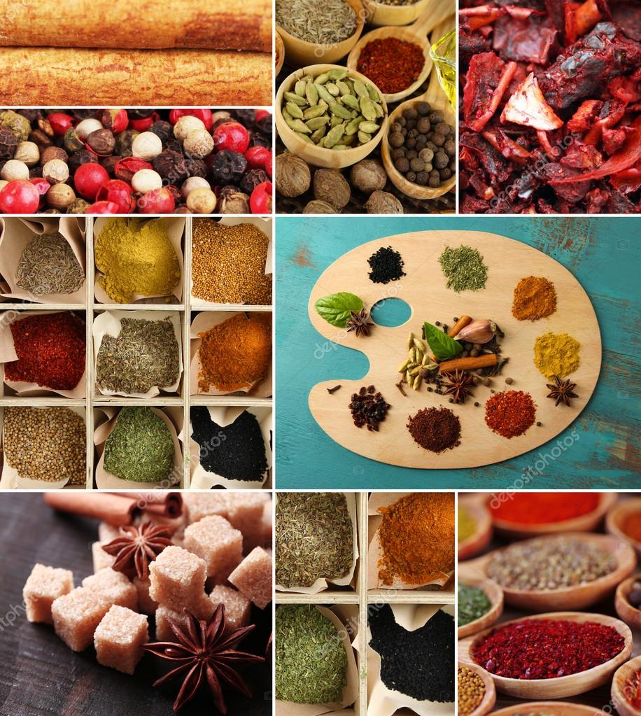 Collage of different spices Stock Photo by ©belchonock 56213229