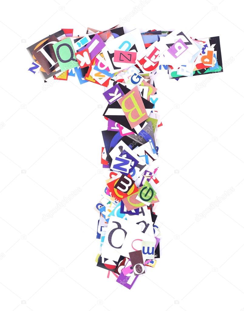 Lettre T en lettres de journal coloré — Photographie belchonock © #59733103