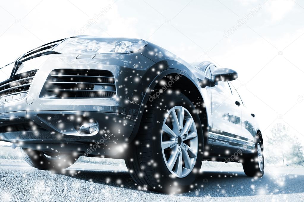 Car on road and snow Stock Photo by ©belchonock 60828911