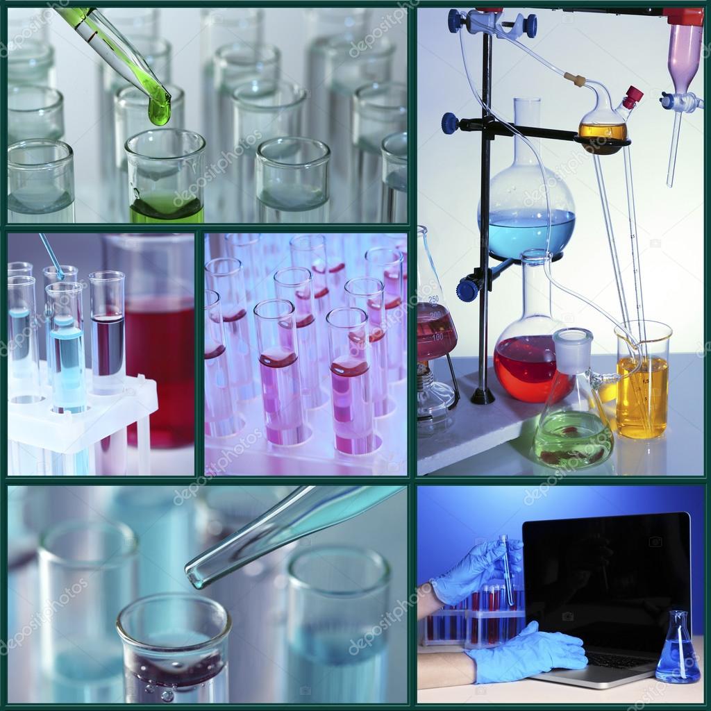 Concepto de química. Collage de laboratorio — Foto de stock ...