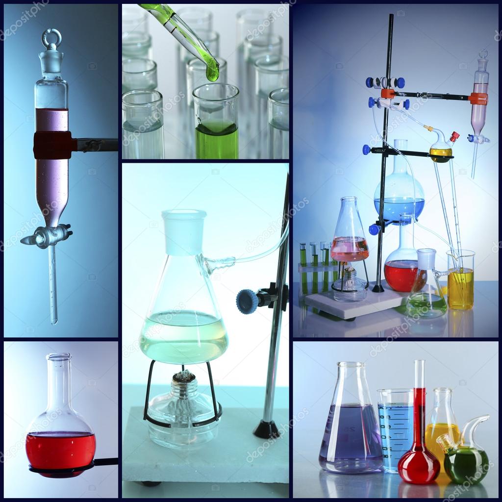 Concepto de química. Collage de laboratorio — Foto de stock ...