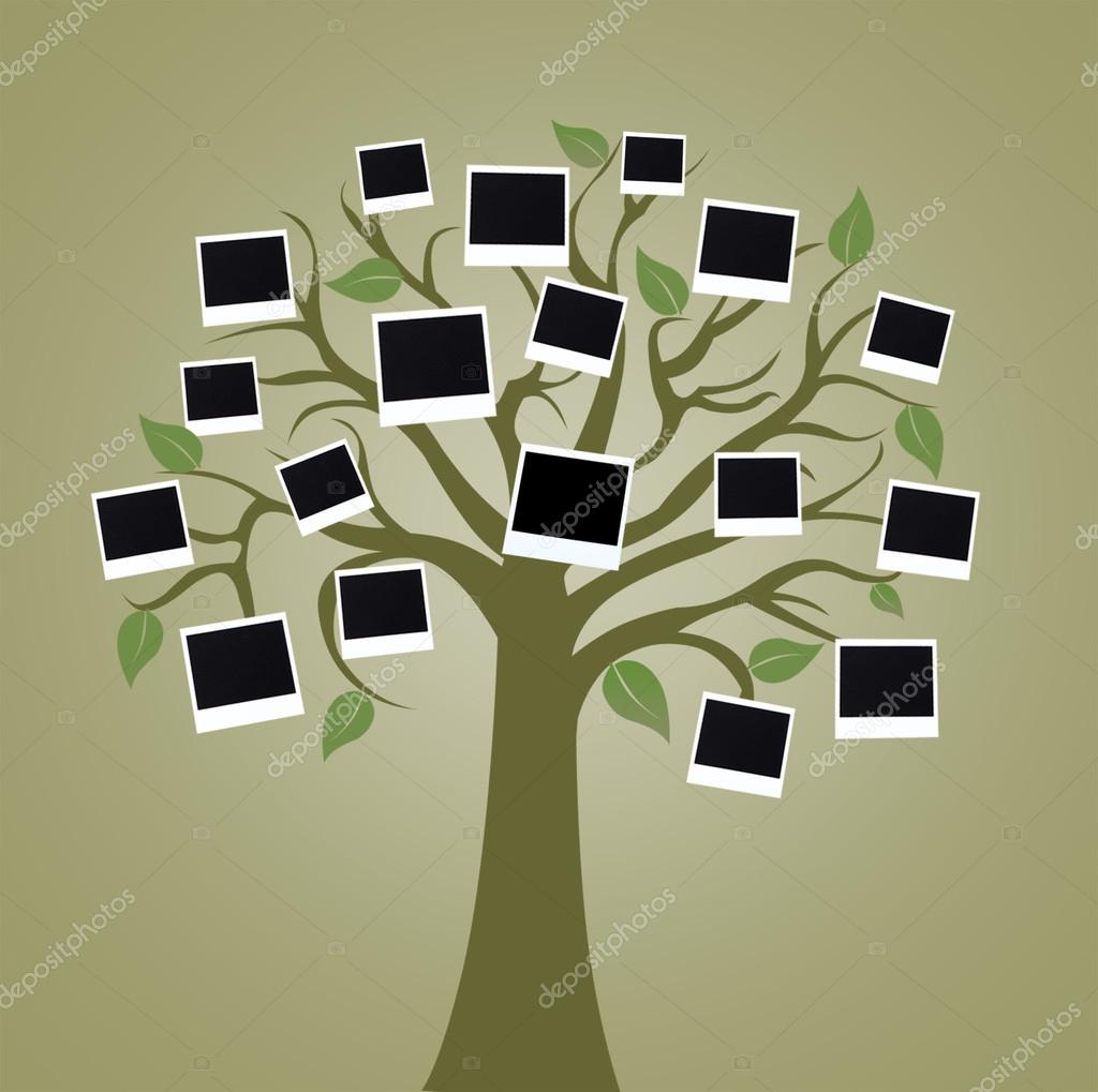 Big tree with photo cards on color background — Stock Photo ...