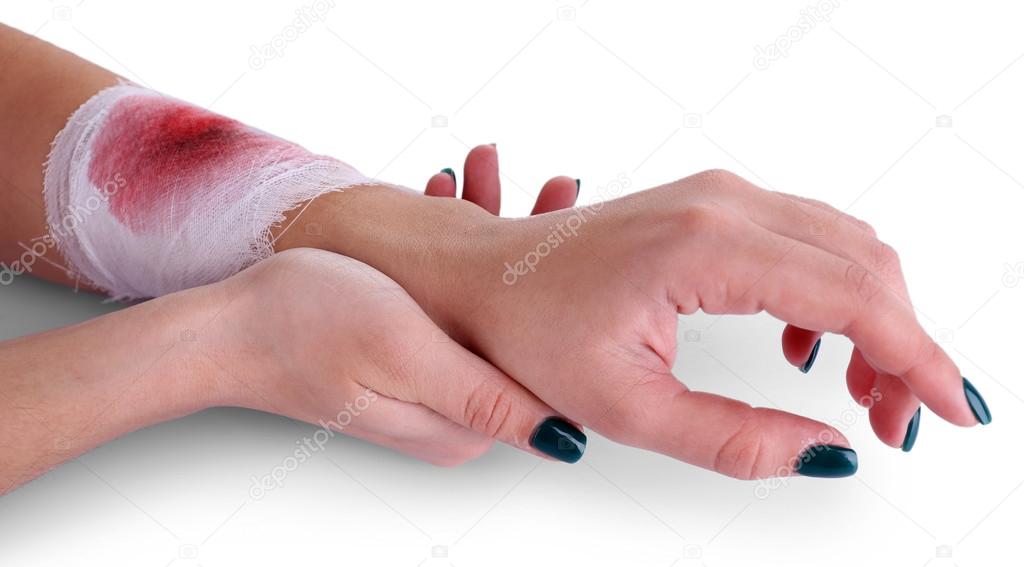 Wounded hand with bandage — Stock Photo © belchonock #64800071