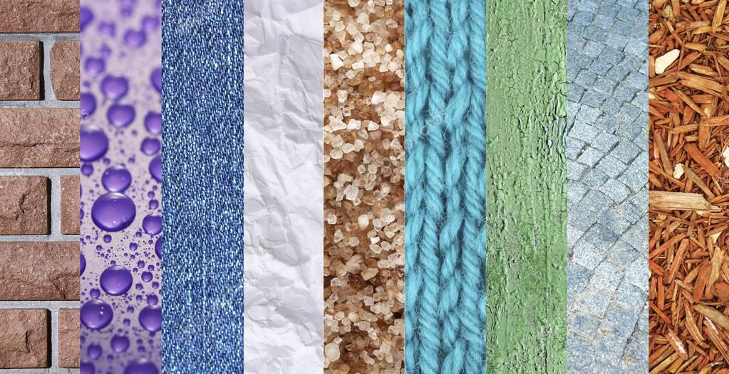 Surtido de diferentes texturas en collage, mezcla de texturas como ...