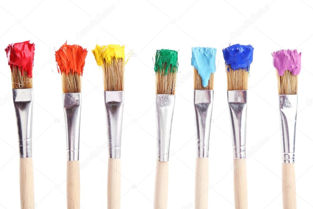 Pinceles con pinturas de colores: fotografía de stock © belchonock ...