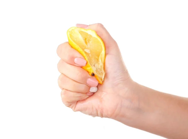 Female hand squeezing lemon isolated on white Stock Photo by ...