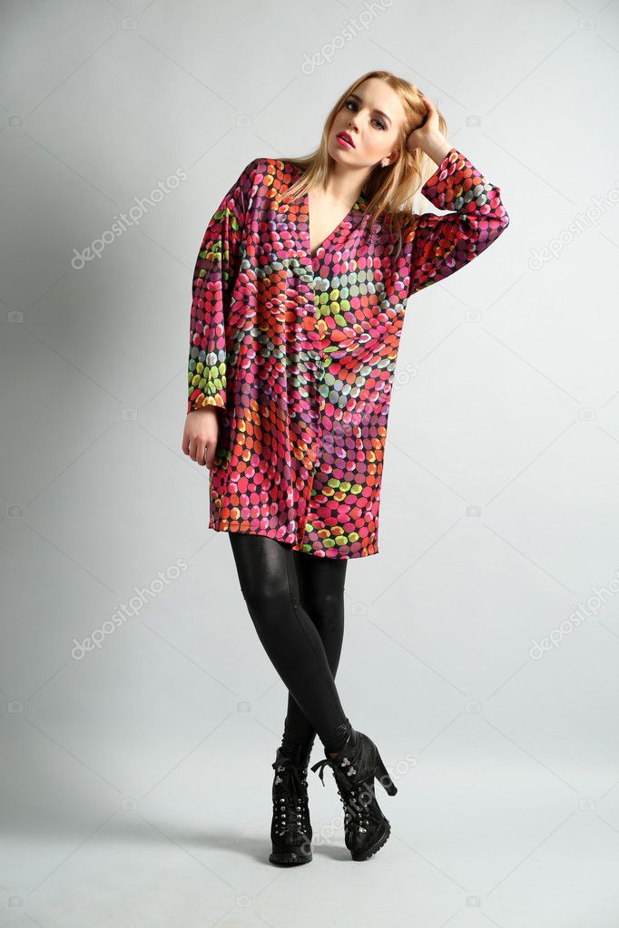 Expressive young model on gray background Stock Photo by ©belchonock ...