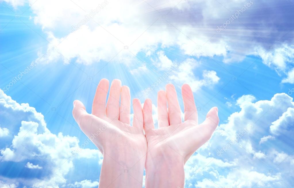 Human hands on sky background Stock Photo by ©belchonock 69565403
