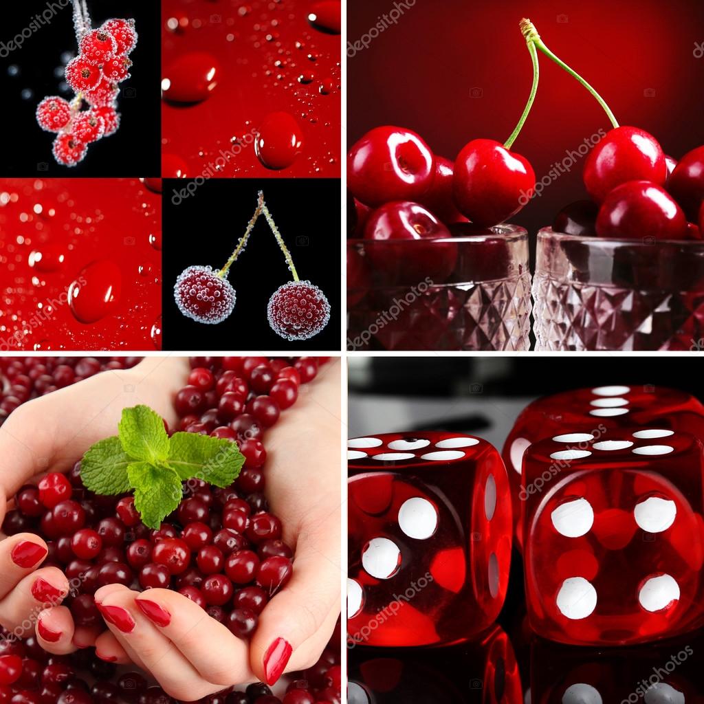 Imágenes en color rojo en collage 2024