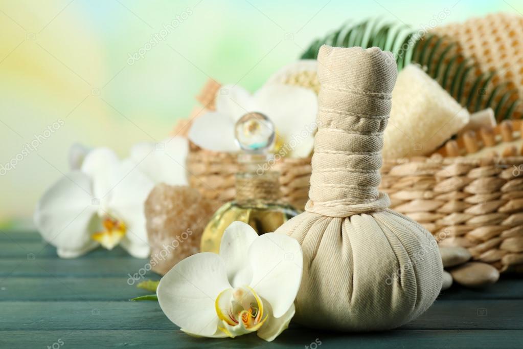 Blooming orchid flower, spa treatment — Stock Photo © belchonock #72909159