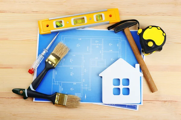 Construction instruments, plan and brushes - Stock Image - Everypixel