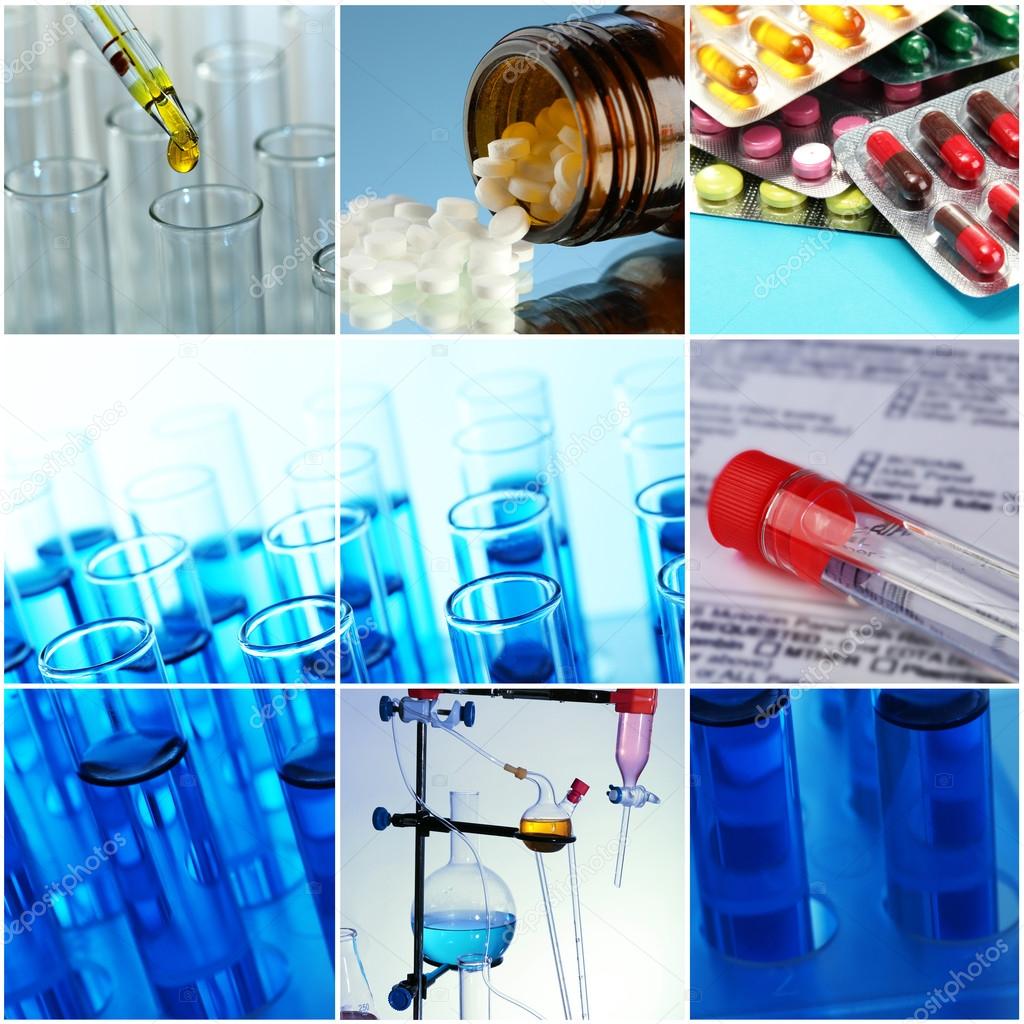 Collage of scientific elements in laboratory — Stock Photo © belchonock ...