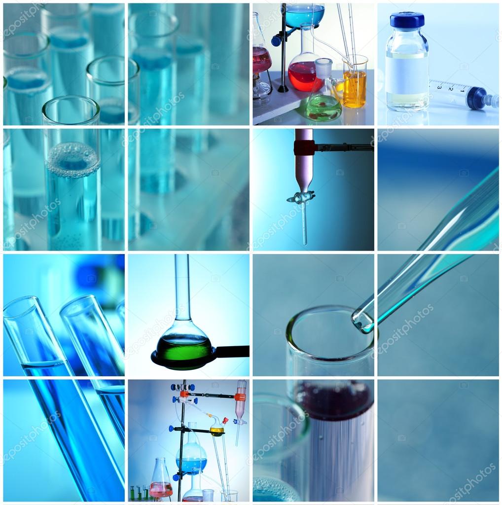 Collage de elementos científicos en laboratorio: fotografía de stock ...