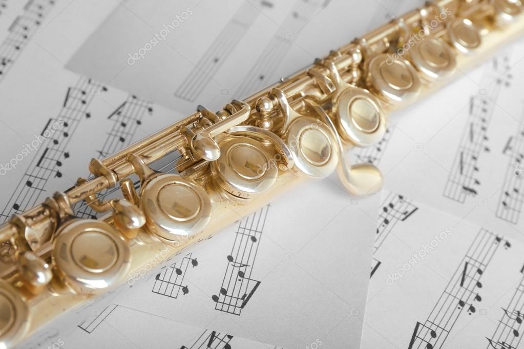 Flute on music notes background Stock Photo by ©belchonock 80824198