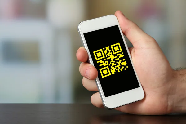 smart phone with QR code on screen - Stock Image - Everypixel