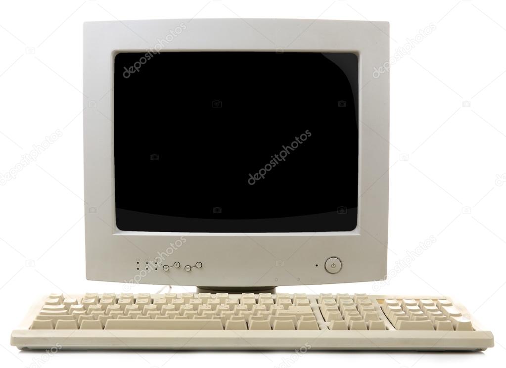 Old computer monitor and keyboard Stock Photo by ©belchonock 88223290