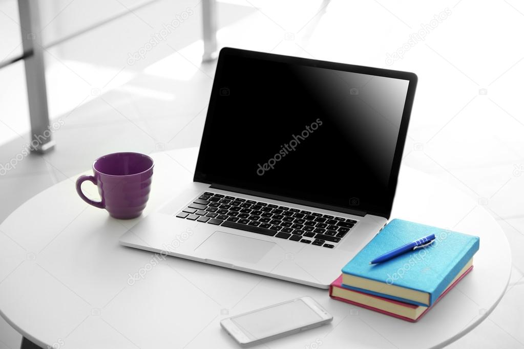 Desktop with modern laptop — Stock Photo © belchonock #90067894