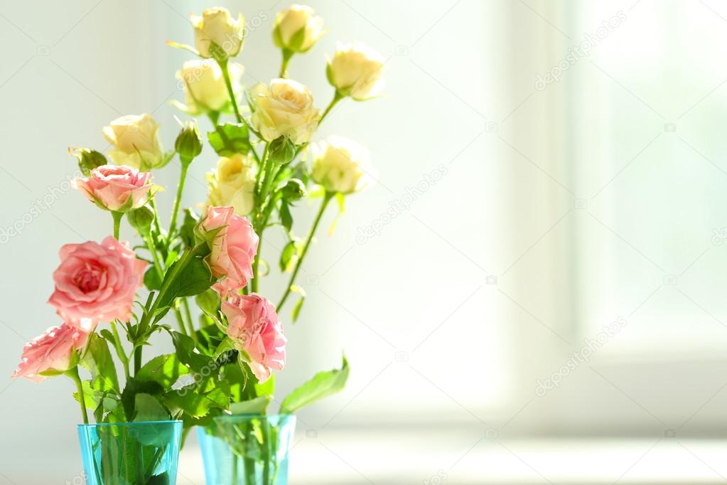 Beautiful spring flowers on soft window background close-up — Stock ...