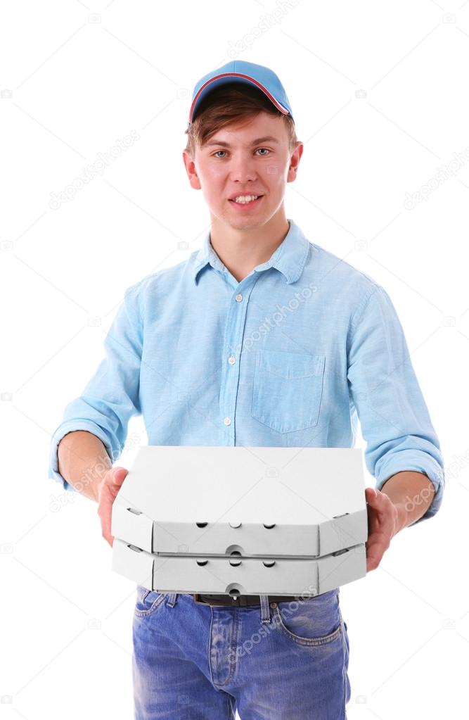Delivery boy with pizza boxes — Stock Photo © belchonock #91299442