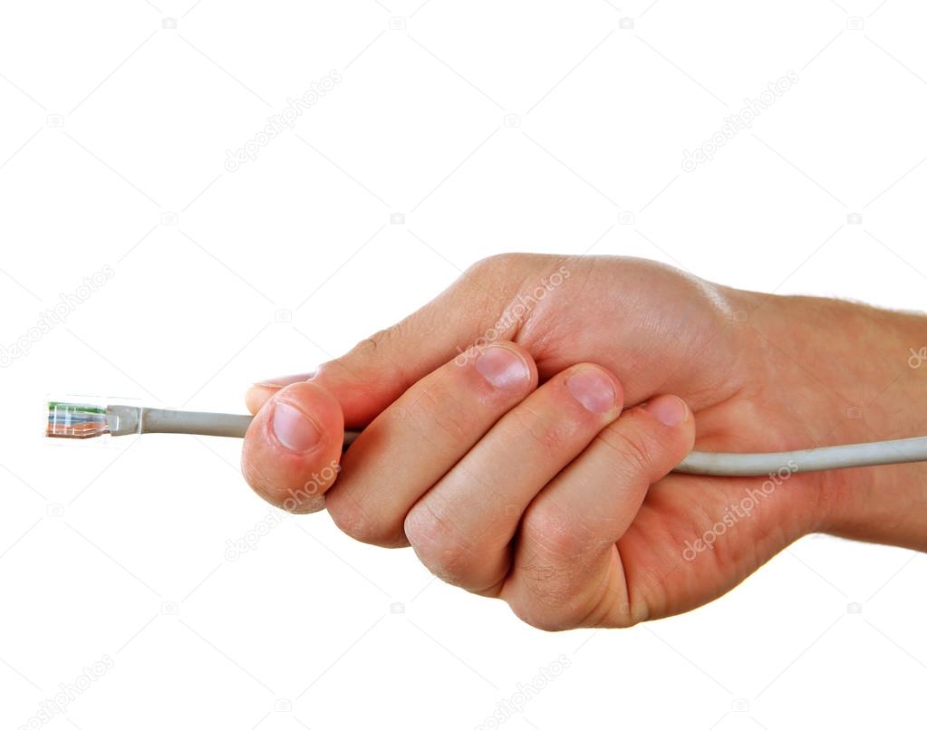 Internet cable in hand — Stock Photo © belchonock #91307244