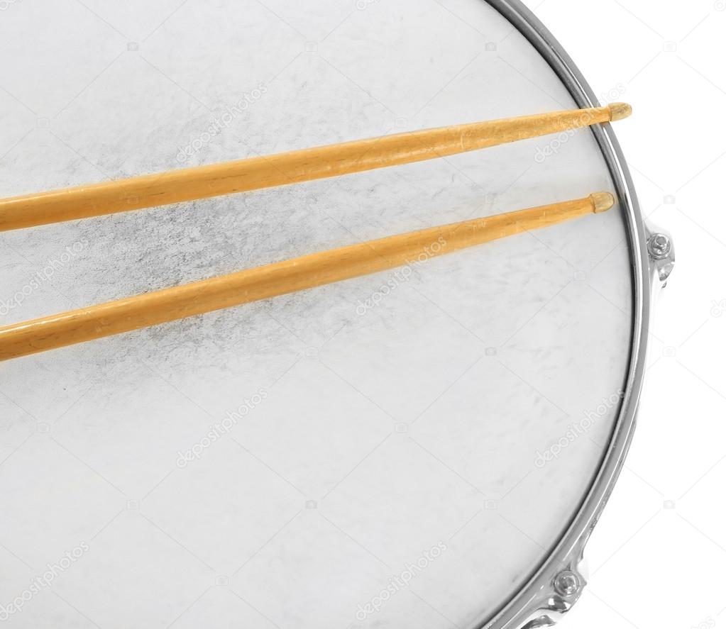 Red drum with drum sticks isolated on white background, close up Stock ...