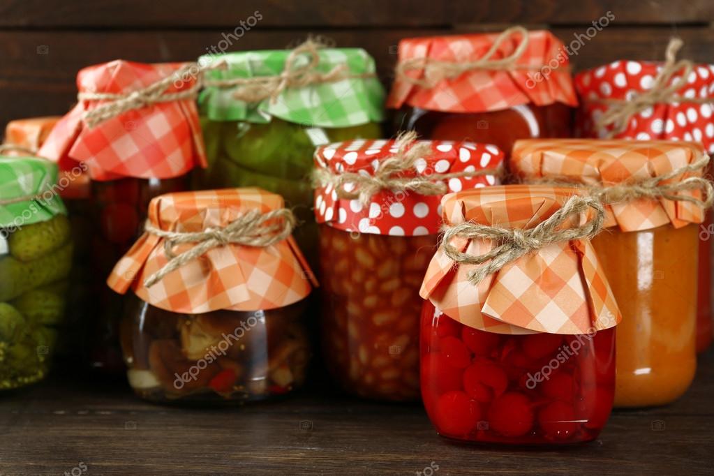 Set of conserve vegetables in jars — Stock Photo © belchonock #95299648