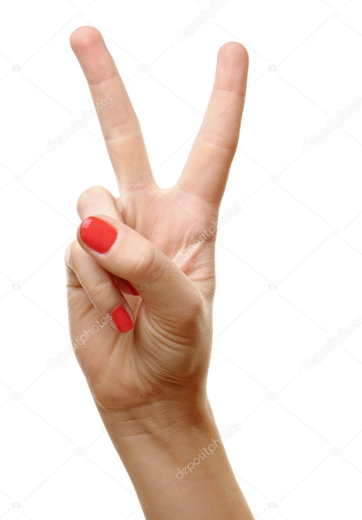 Woman hand making sign Stock Photo by ©belchonock 95302196