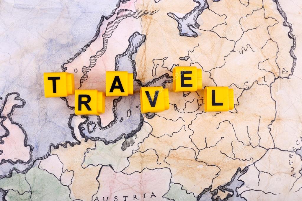 Word Travel on World map — Stock Photo © belchonock #96034300