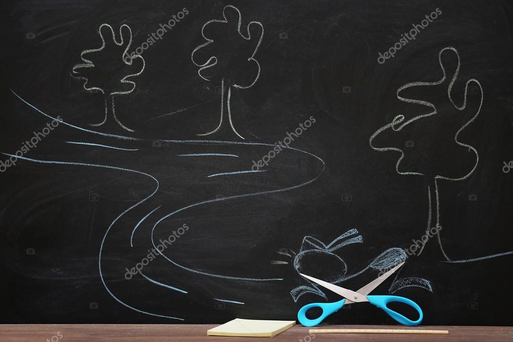 Funny composition of office supplies — Stock Photo © belchonock #96036524