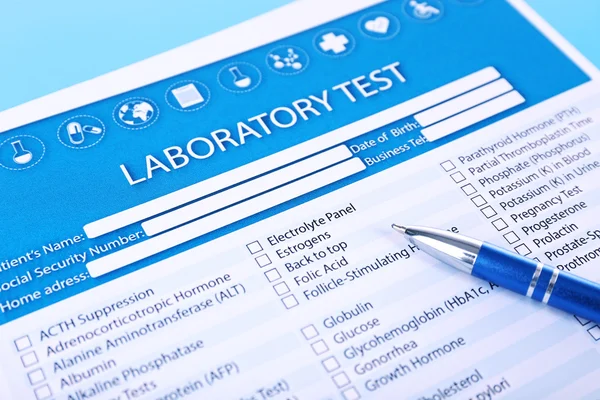Laboratory test list, stethoscope and eyeglasses — Stock Photo ...