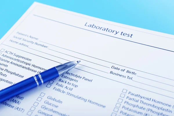 Laboratory test list, stethoscope and eyeglasses — Stock Photo ...