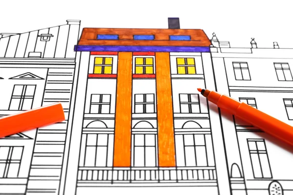 Drawing of buildings and colour pencils — Stock Photo © belchonock ...