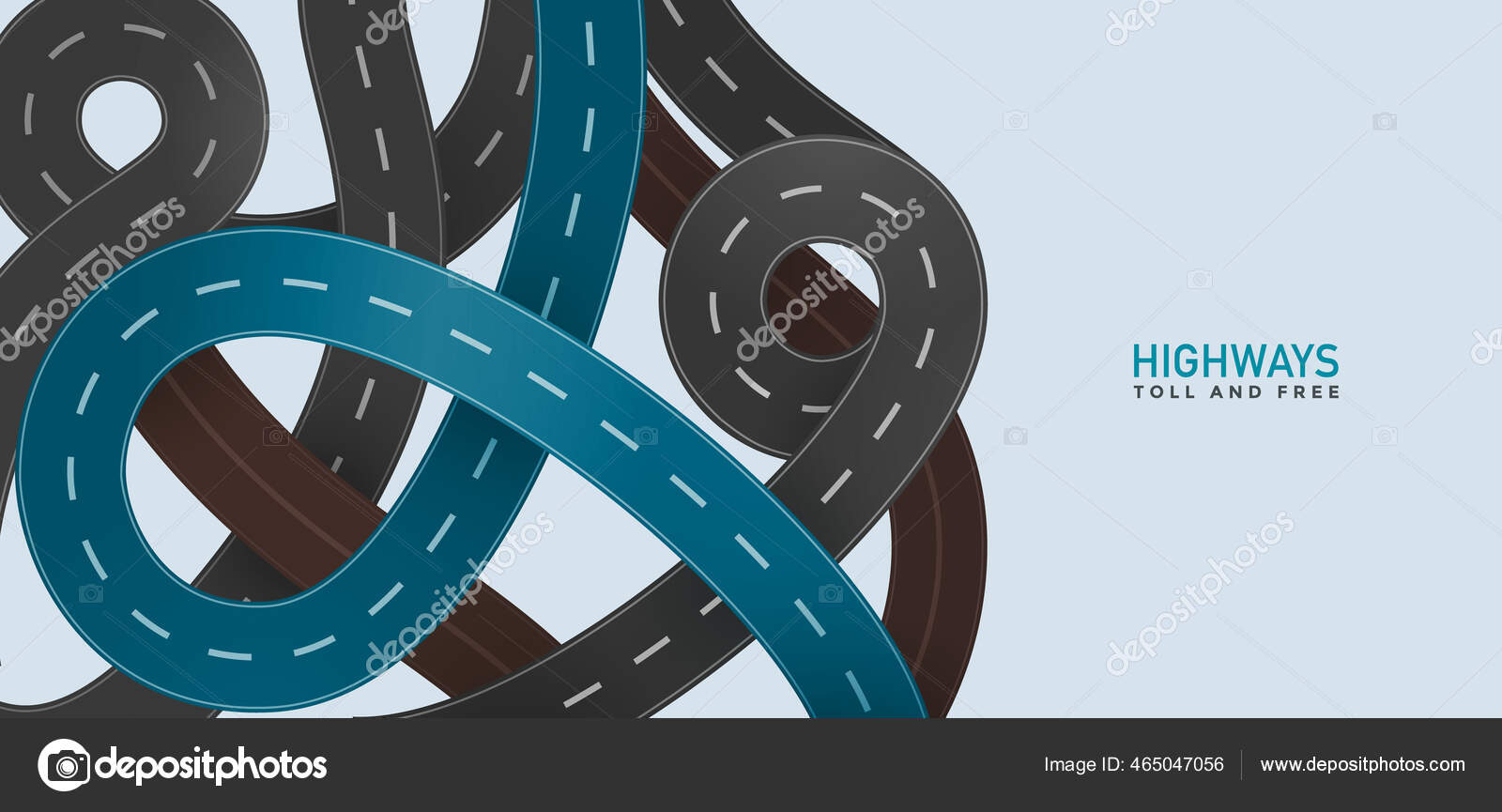 Toll and free roads. Vector highway set with main blue road top view ...