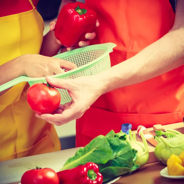 Couple preparing fresh vegetables food salad - Stock Image - Everypixel