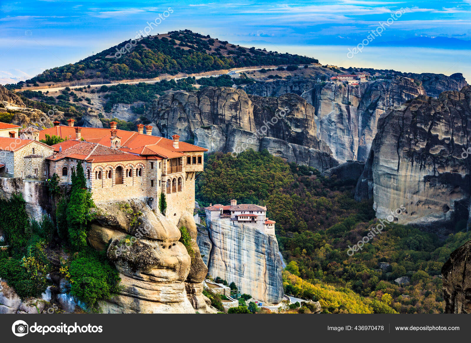 Holy Varlaam Monastery Cliff Meteora Rousanou Nunnery Distance Thessaly ...