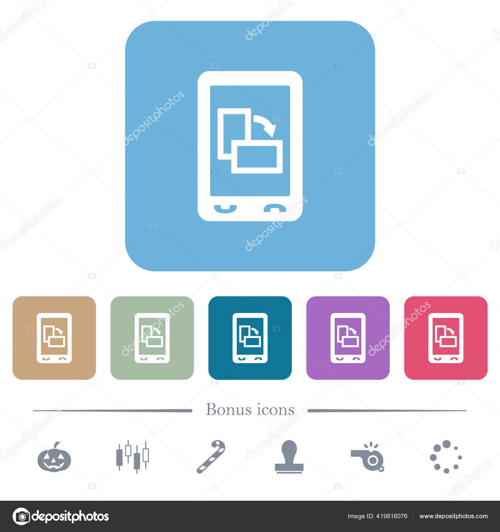 Change Mobile Display Orientation White Flat Icons Color Rounded Square ...