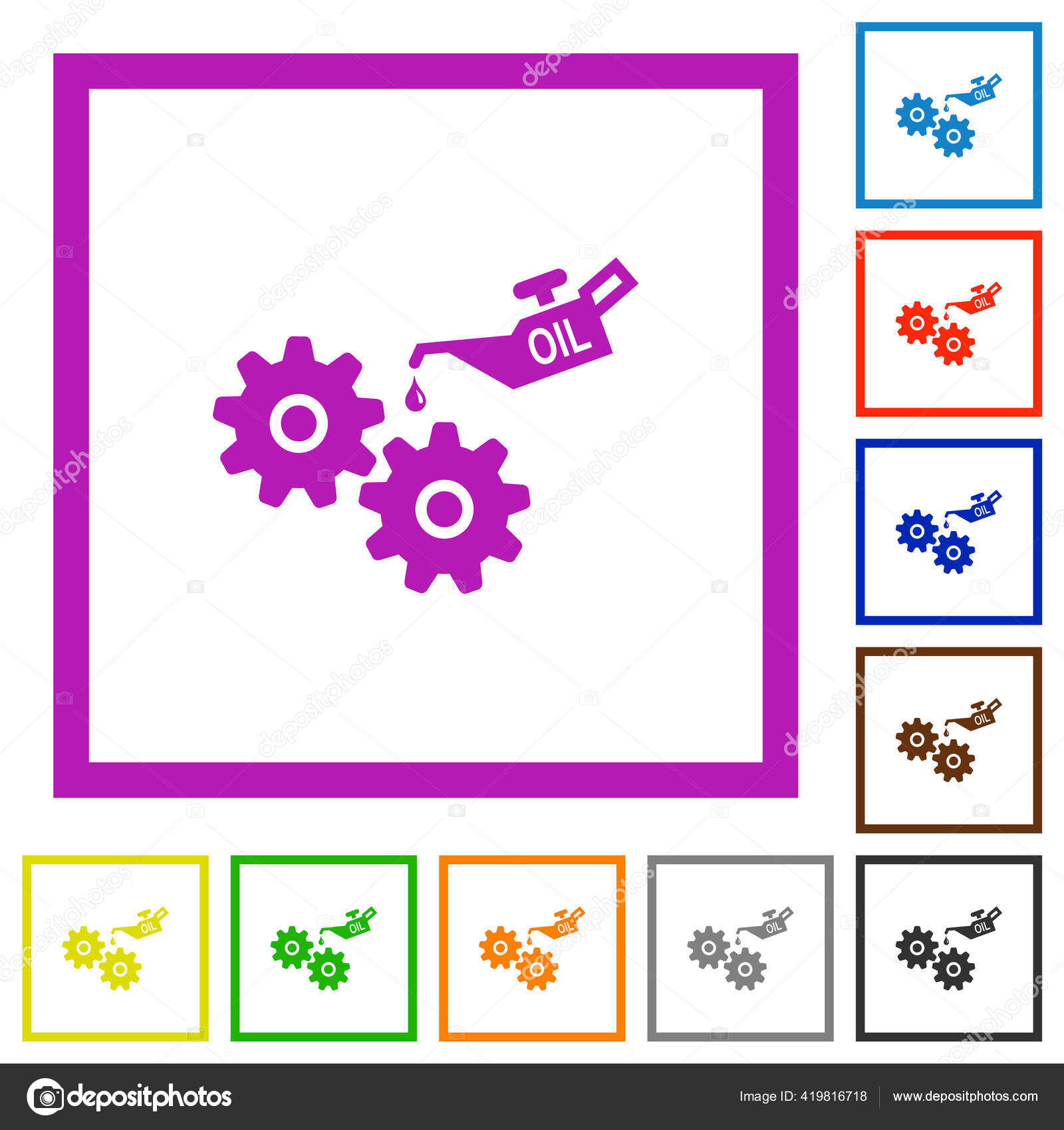Oiler Can Gears Flat Color Icons Square Frames White Background Stock ...