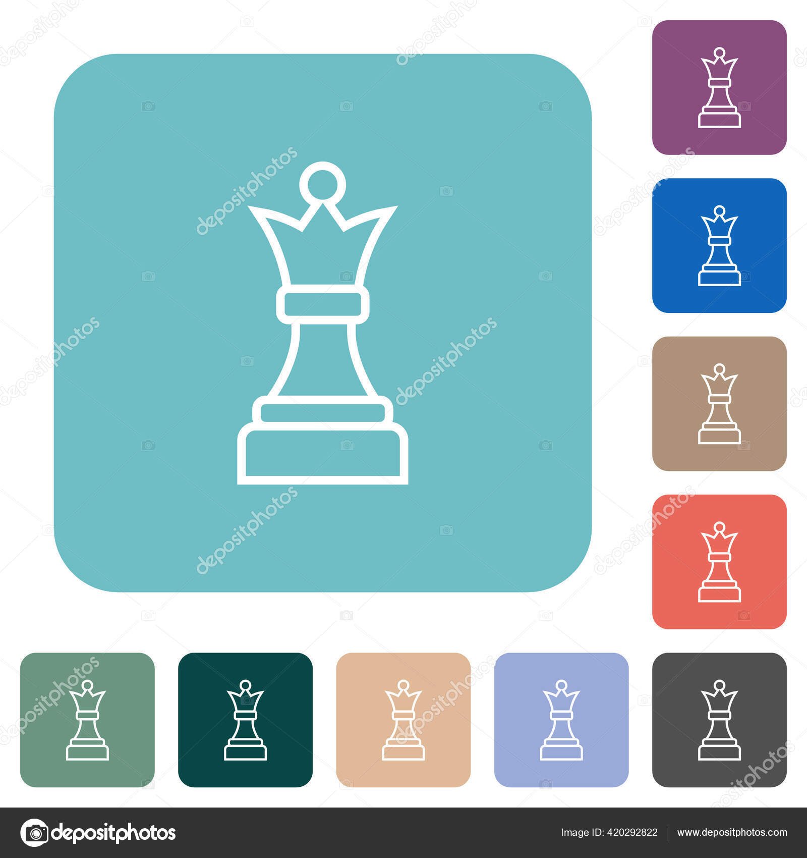 White Chess Queen White Flat Icons Color Rounded Square Backgrounds ...