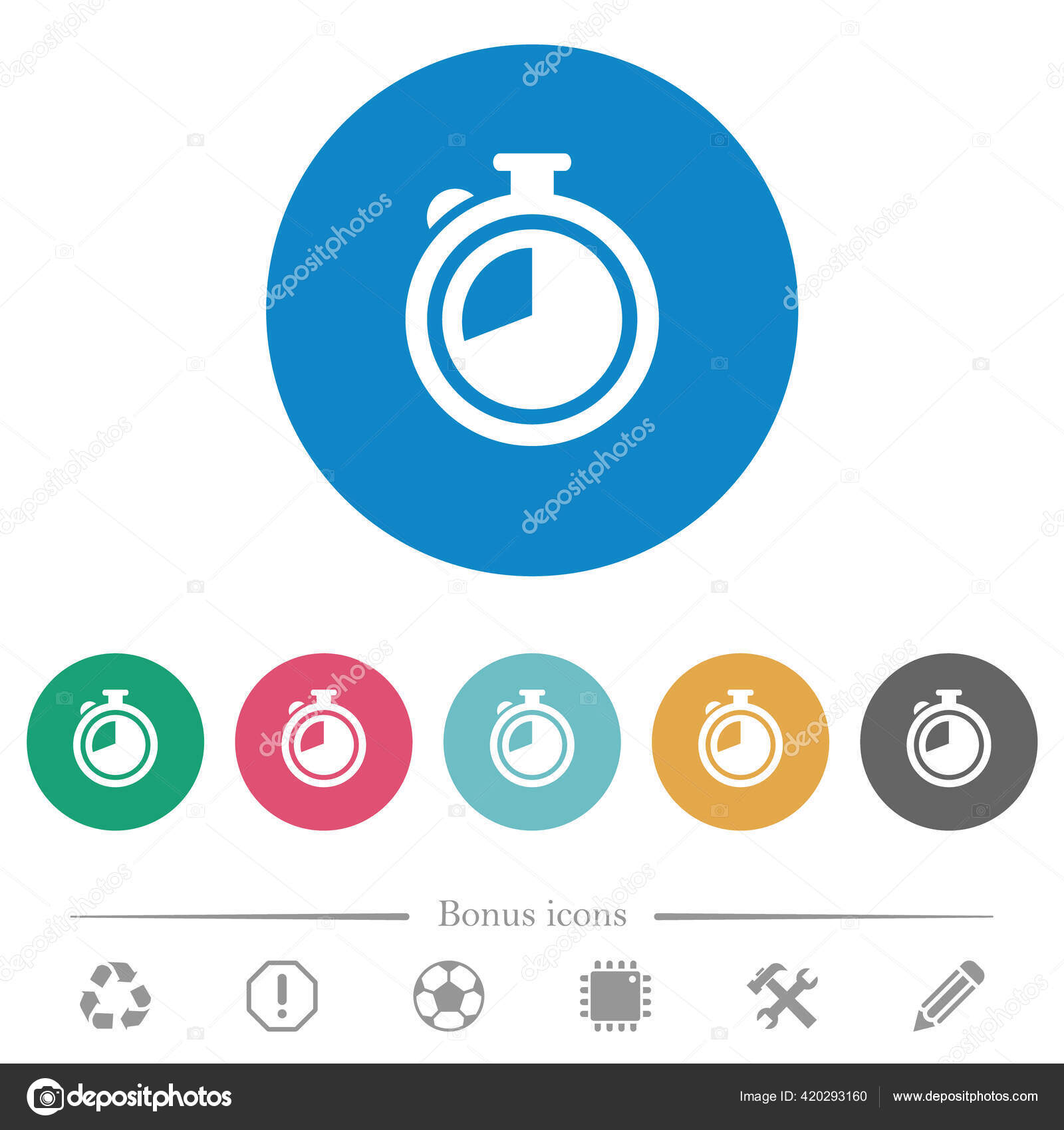 Timer Flat White Icons Color Backgrounds Bonus Icons Included Stock ...