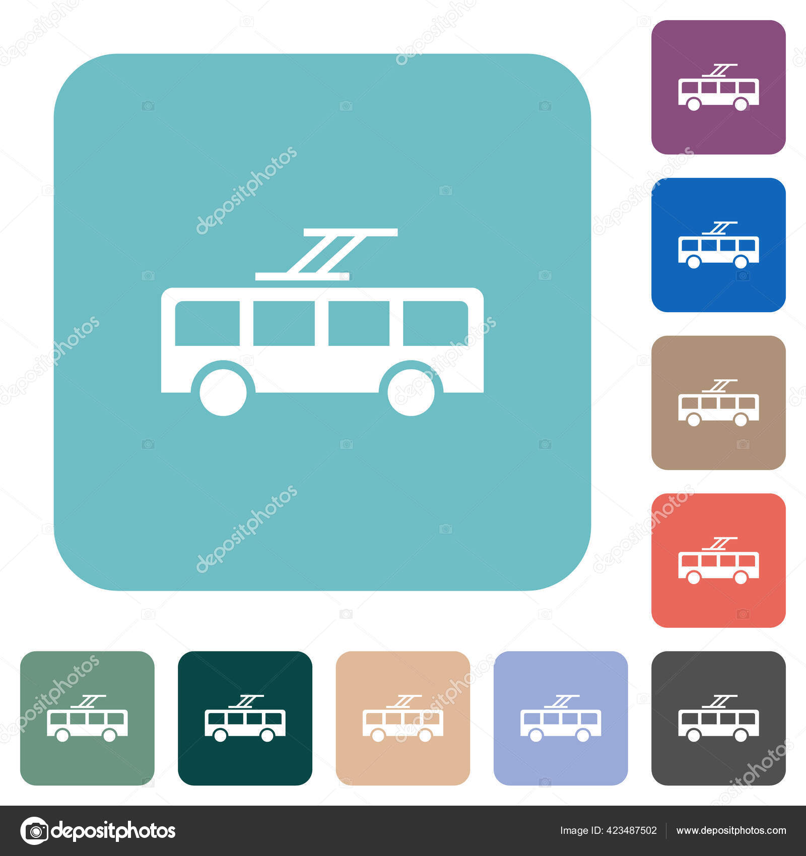 Trolley Bus White Flat Icons Color Rounded Square Backgrounds Stock Vector by ©renegadehomie ...