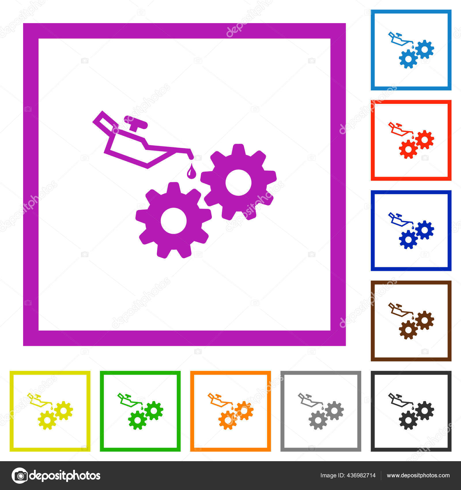 Oiler Can Gears Flat Color Icons Square Frames White Background Stock ...