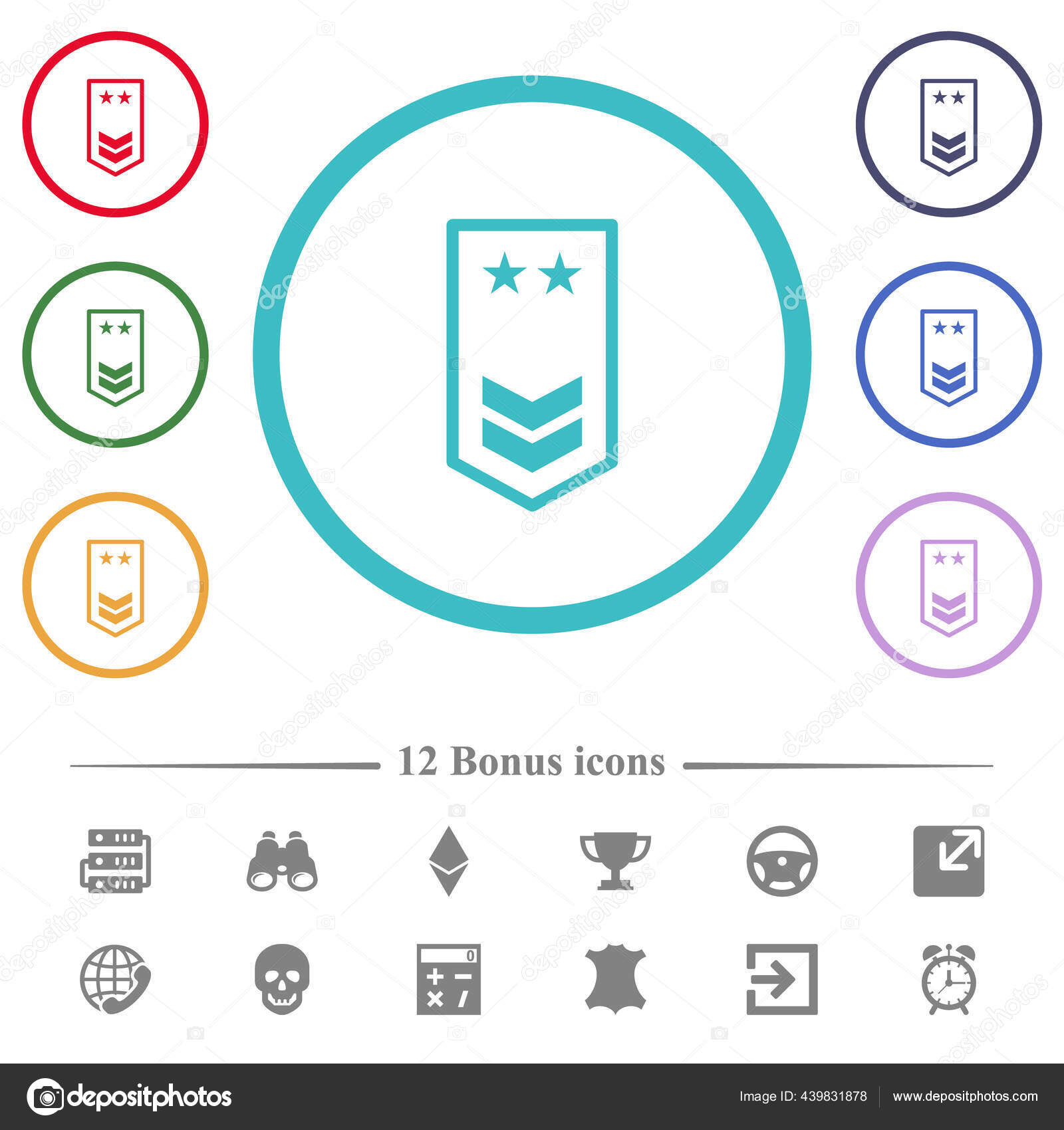 Military Insignia Two Chevrons Two Stars Flat Color Icons Circle Stock ...