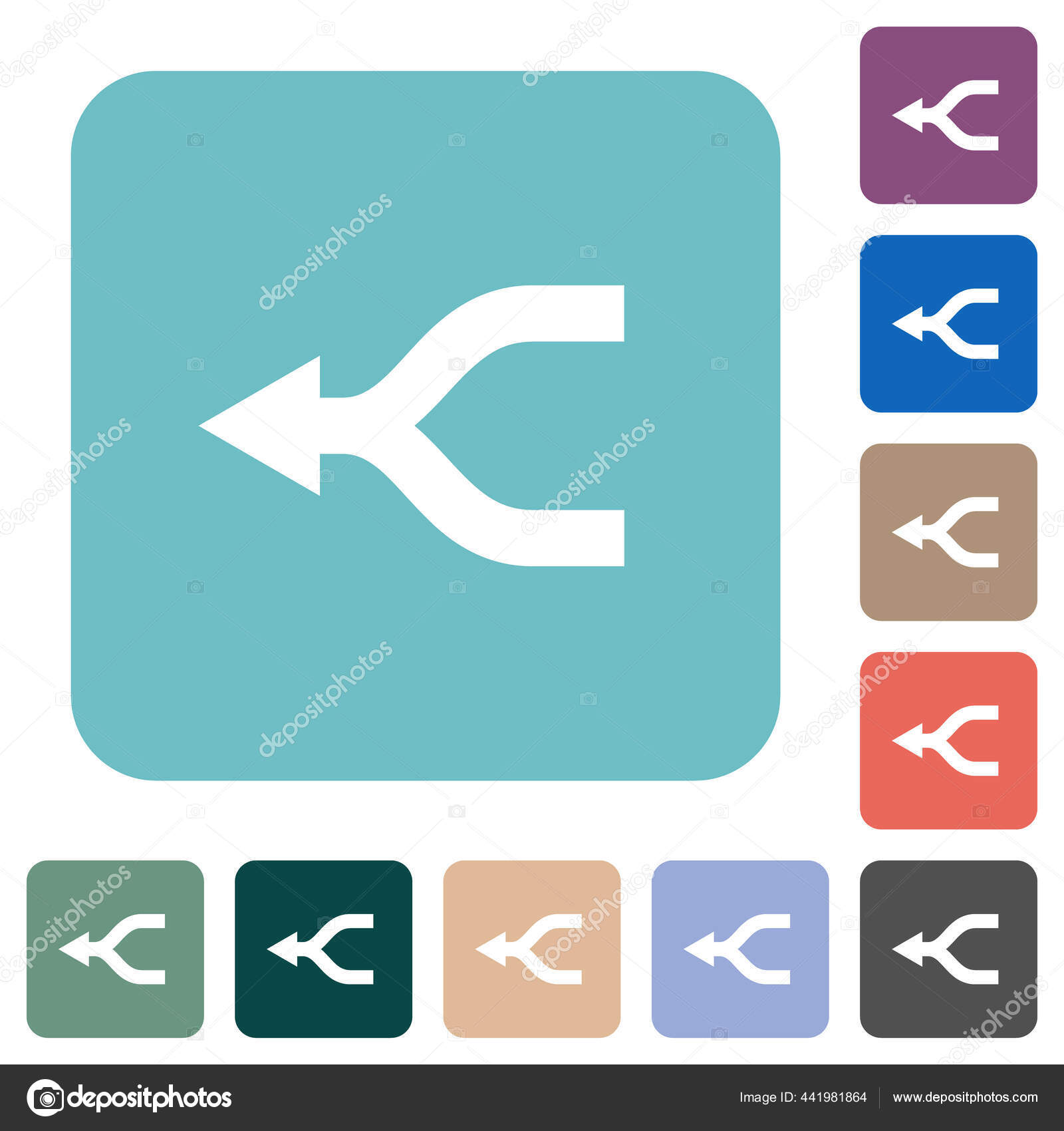 Merge Arrows Left White Flat Icons Color Rounded Square Backgrounds ...