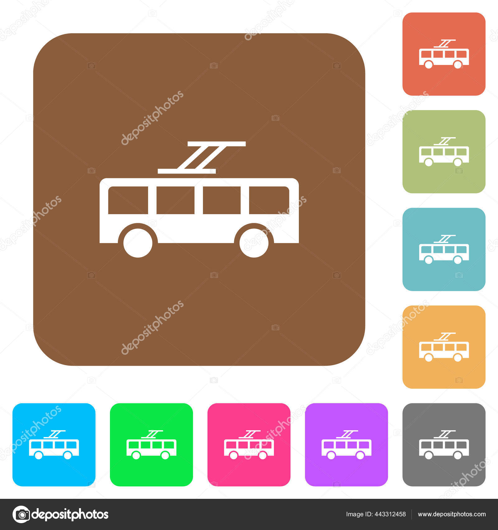 Trolley Bus Flat Icons Rounded Square Vivid Color Backgrounds Stock Vector Image by ...