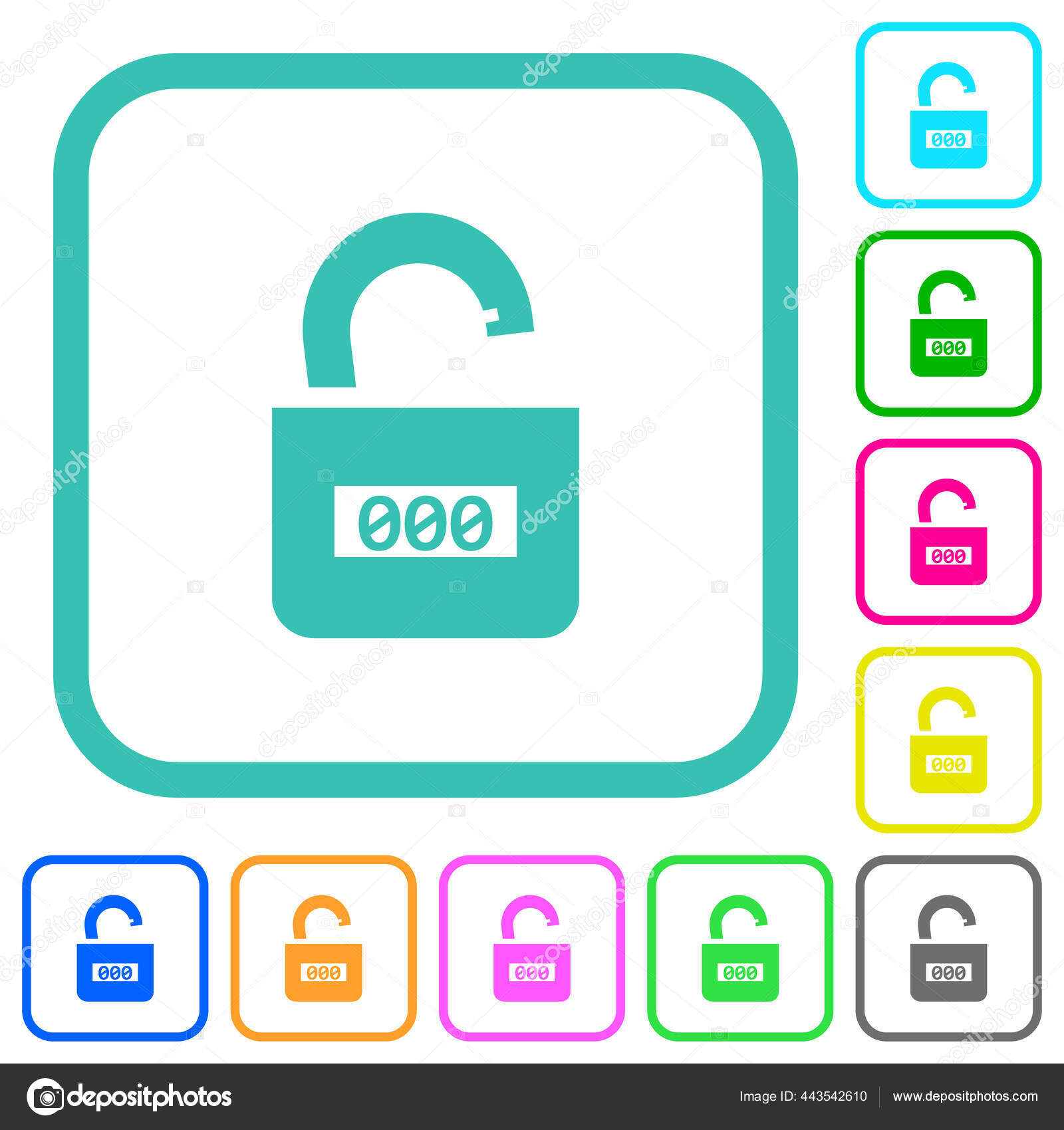 Unlocked Combination Lock Center Numbers Vivid Colored Flat Icons ...