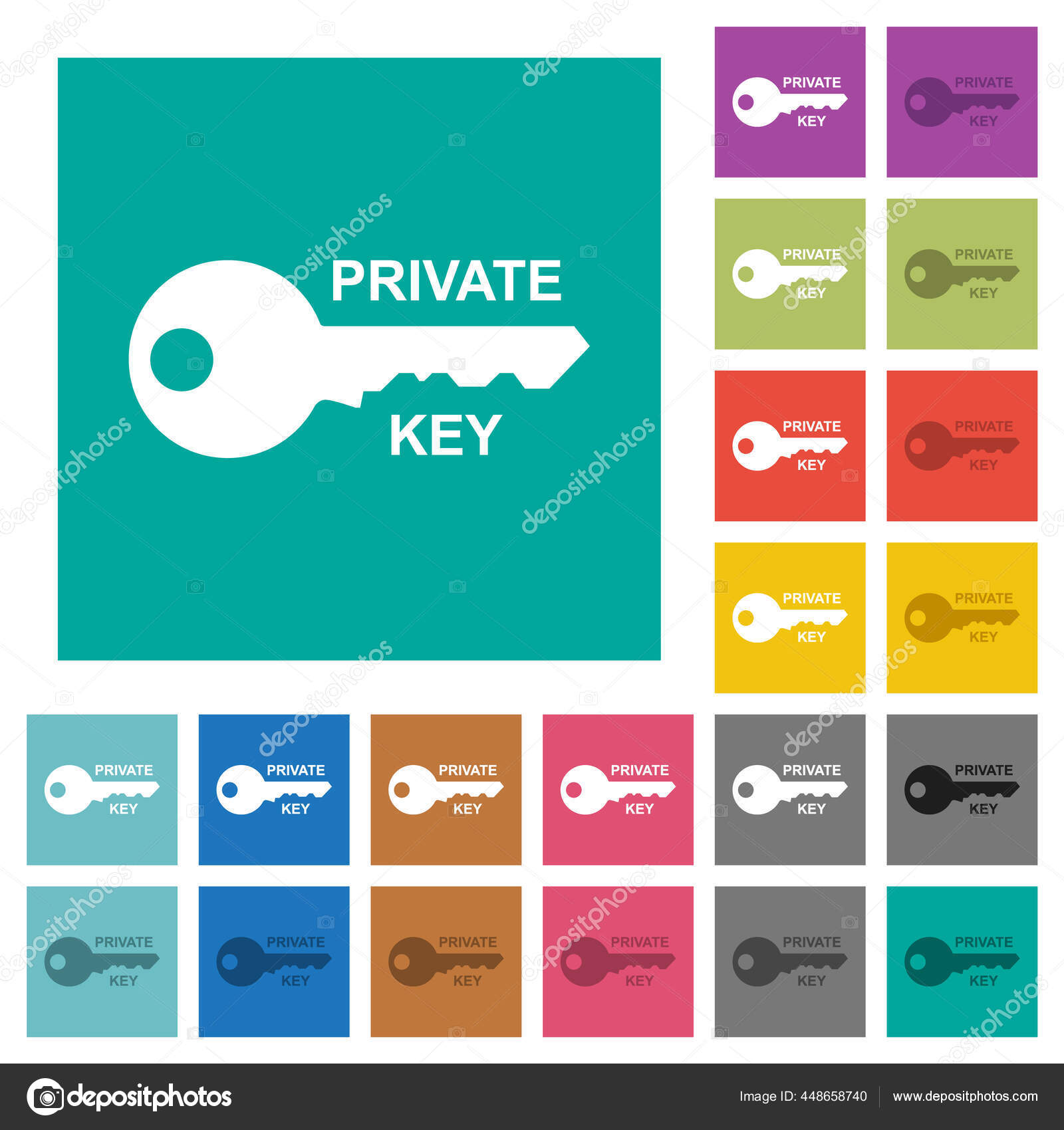 Private Key Multi Colored Flat Icons Plain Square Backgrounds Included ...
