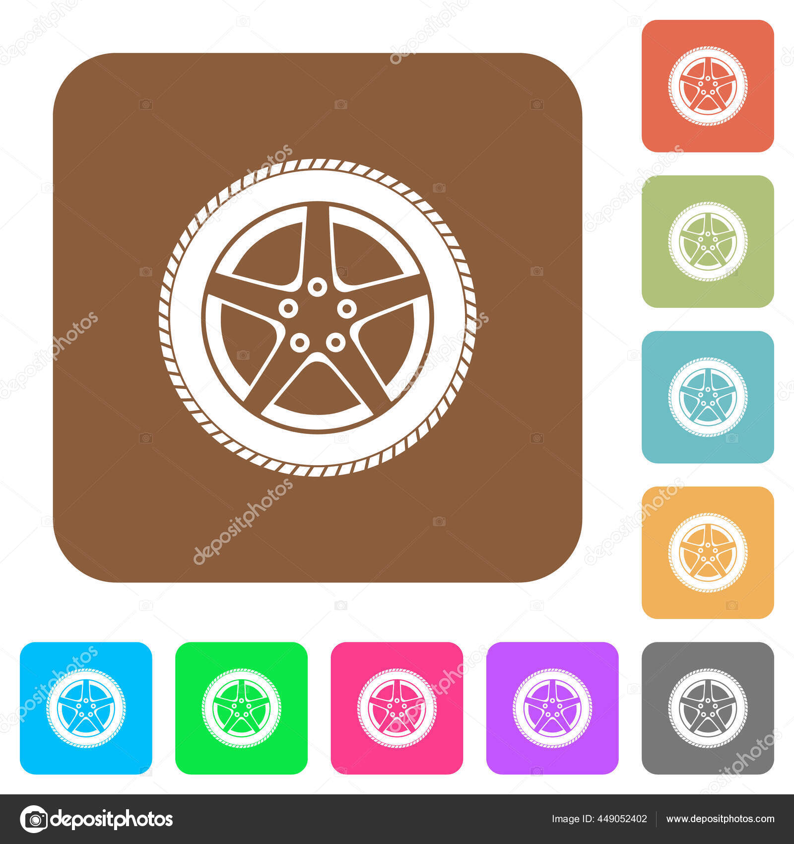 Car Wheel Flat Icons Rounded Square Vivid Color Backgrounds Stock ...