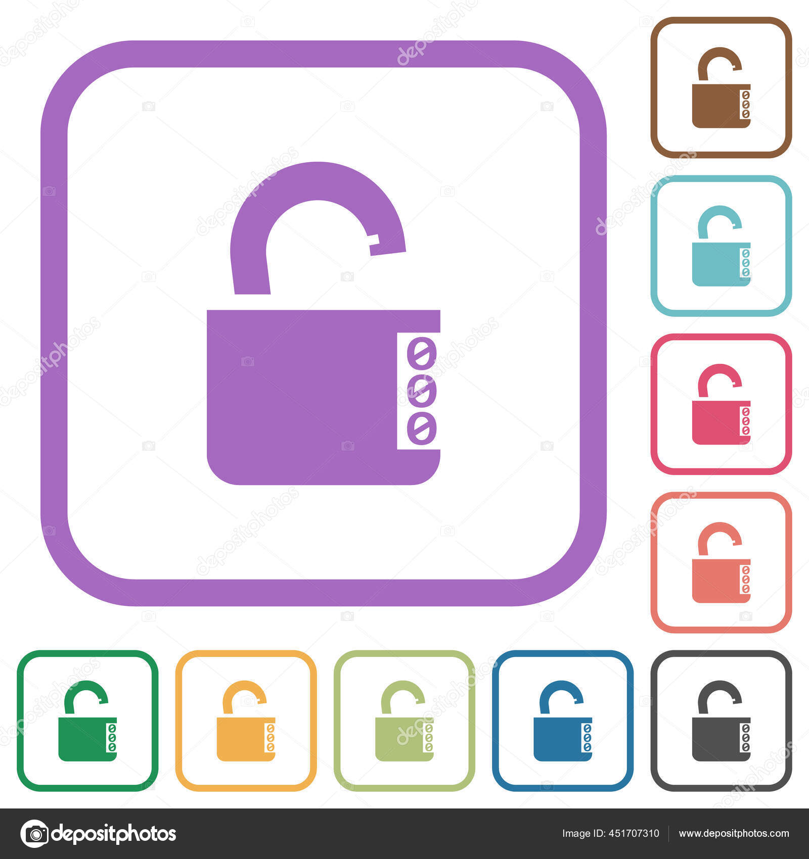 Unlocked Combination Lock Side Numbers Simple Icons Color Rounded ...